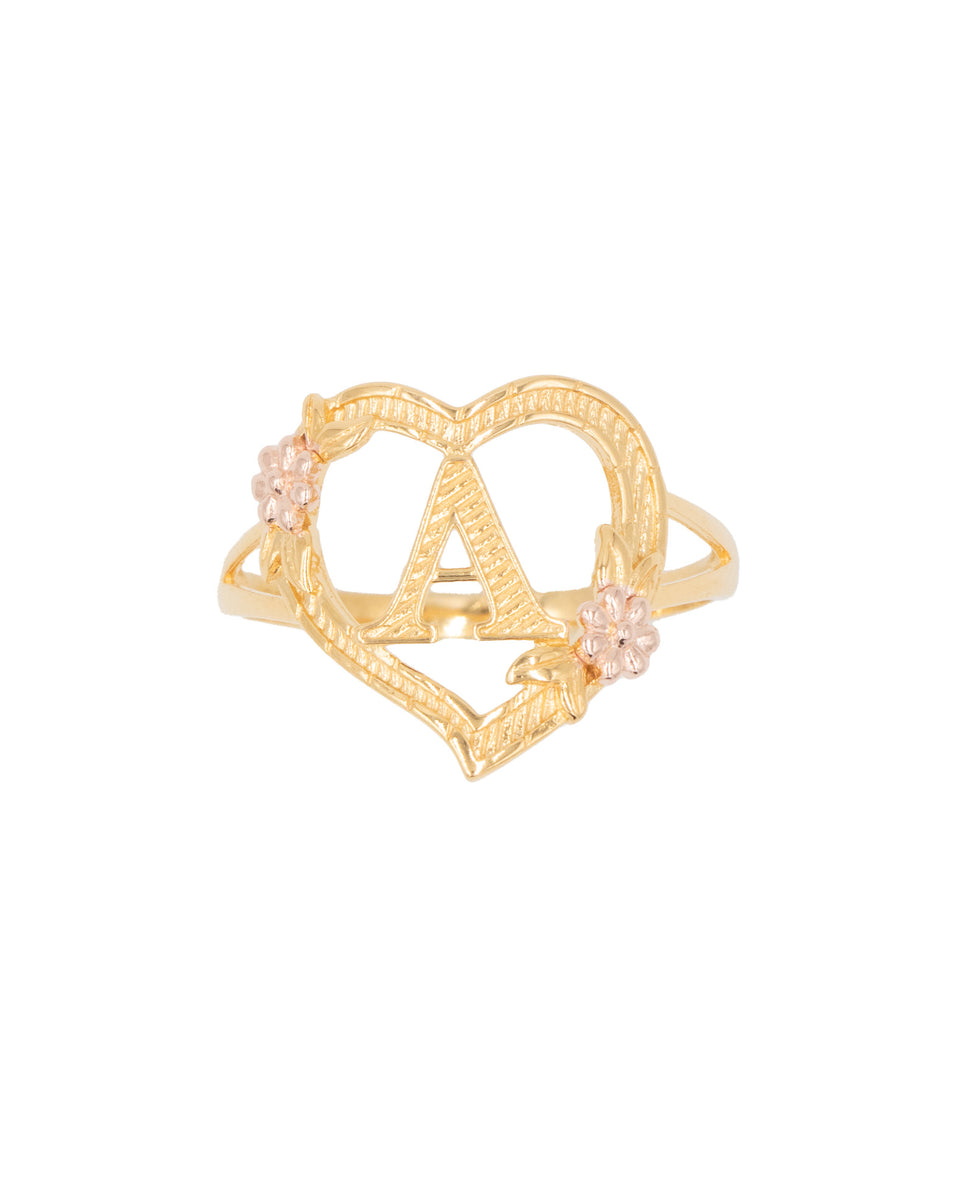 Floral Heart Initial Ring [N - Z] – La Rosa Brand